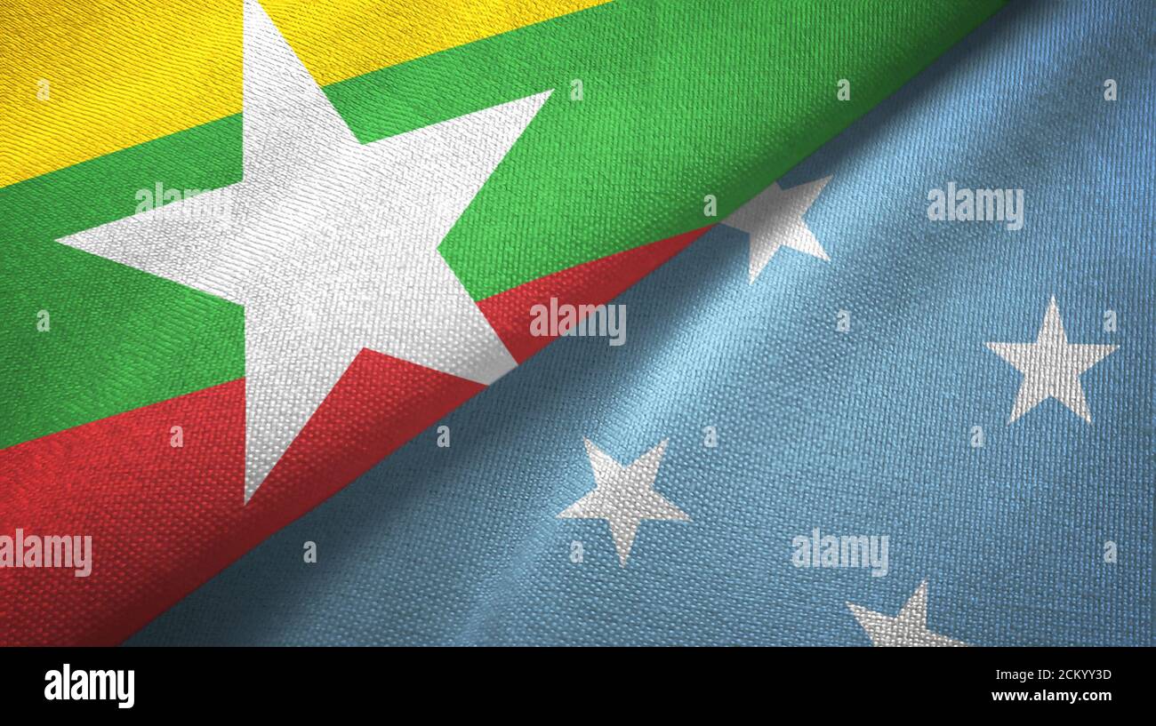 Myanmar and Micronesia two flags textile cloth, fabric texture Stock ...