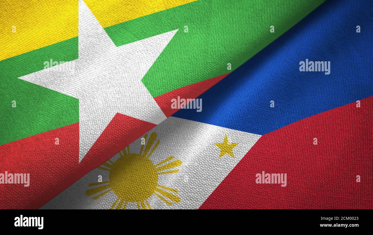 Myanmar and Philippines two flags textile cloth, fabric texture Stock ...