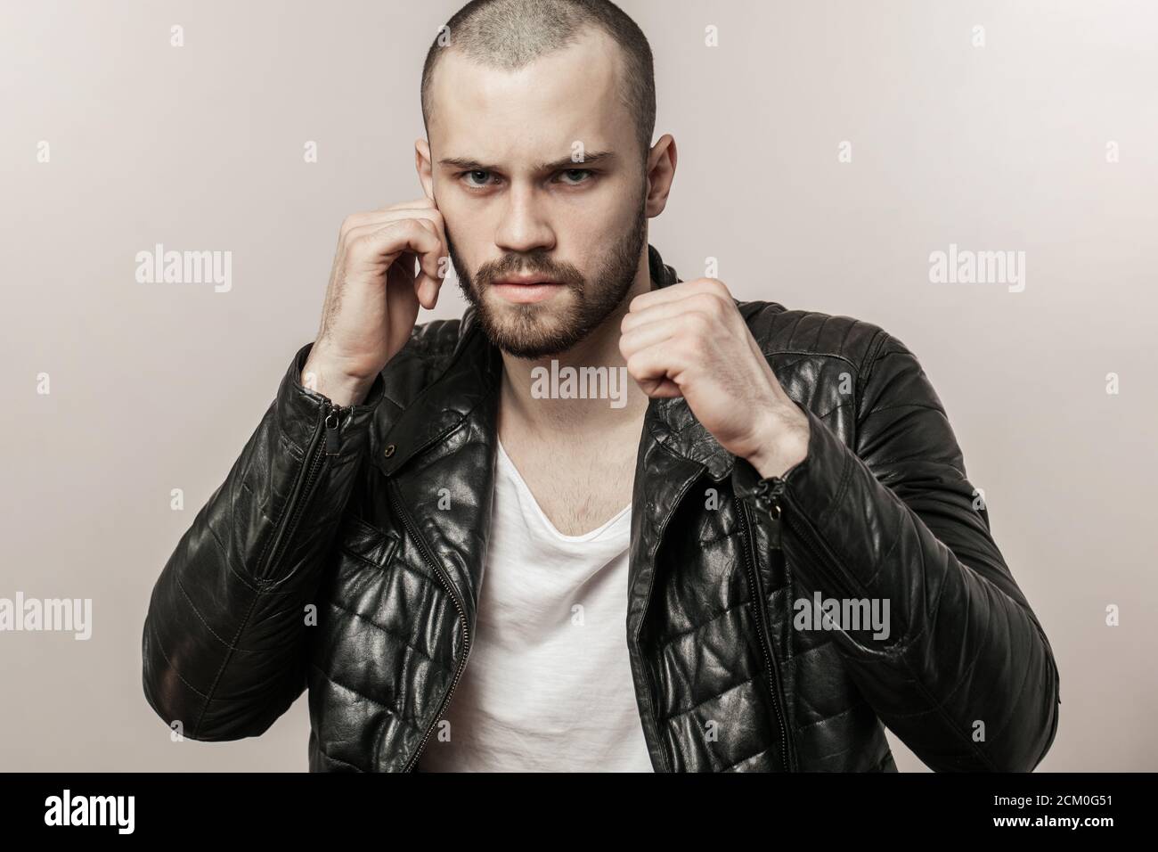 serious angry man is ready to box. attack, self-defence, sport, hobby ...