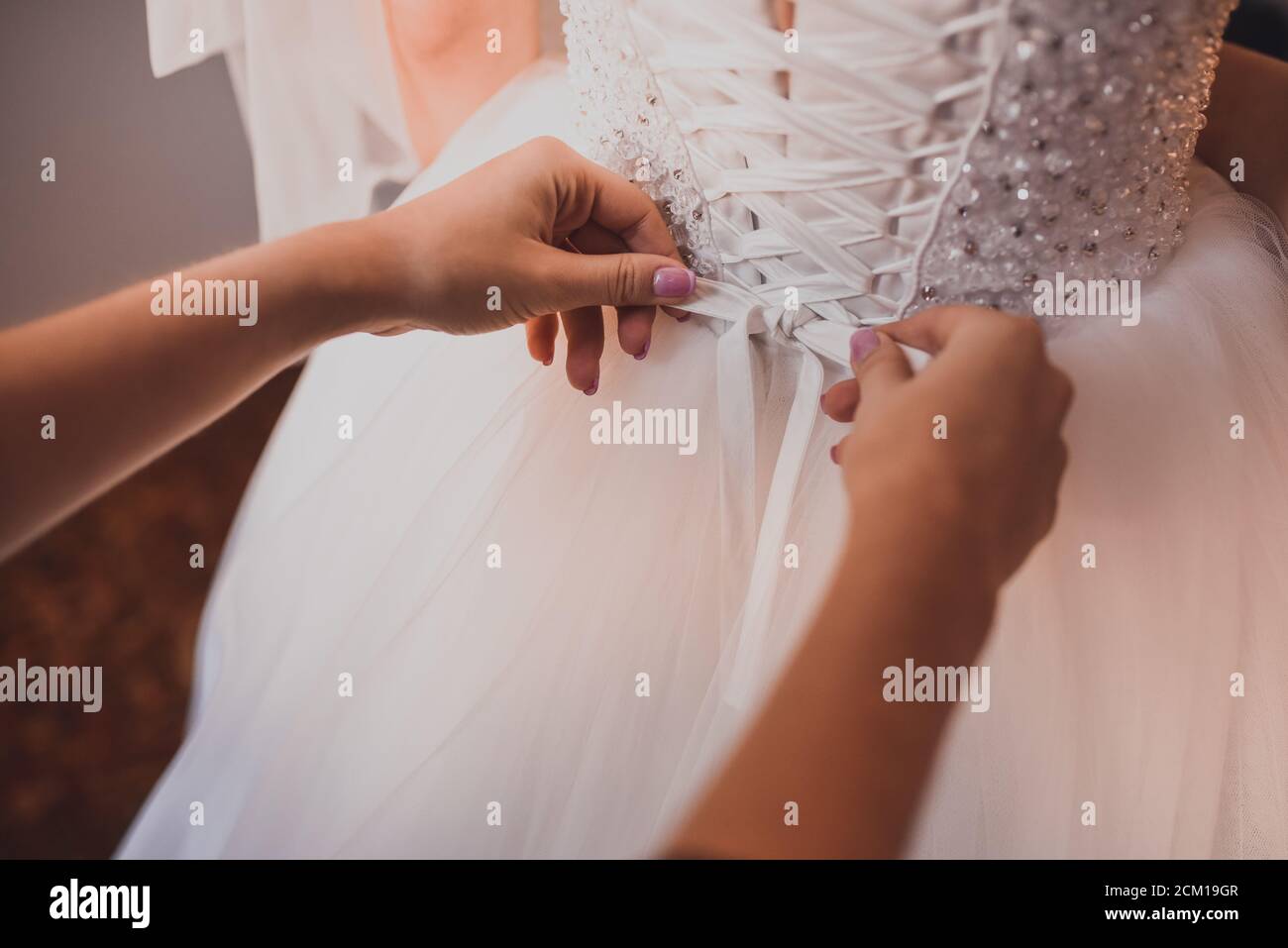The back of the bride in a wedding dress Stock Photo - Alamy