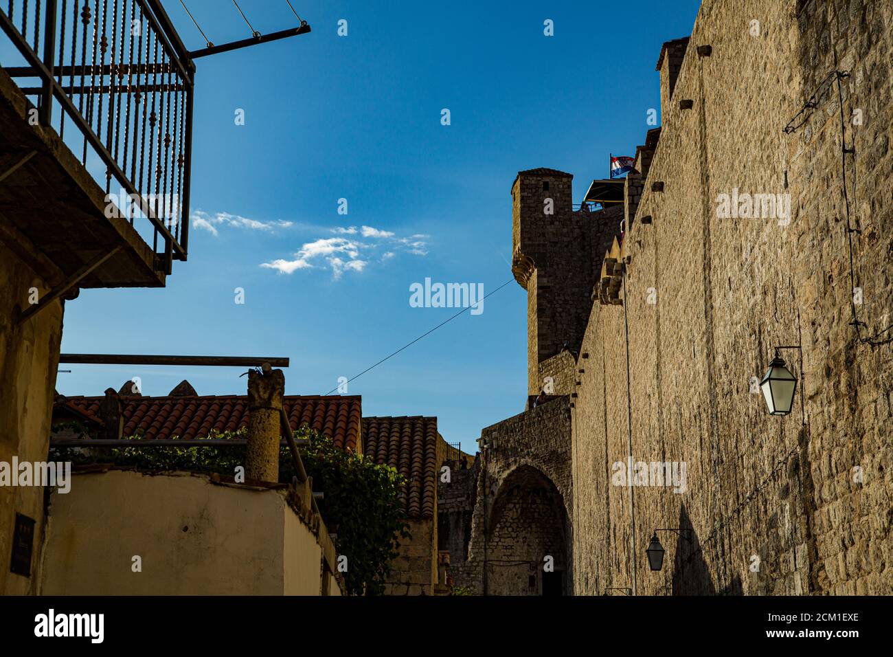 Stone wall and defensive corner tower Stock Photo - Alamy