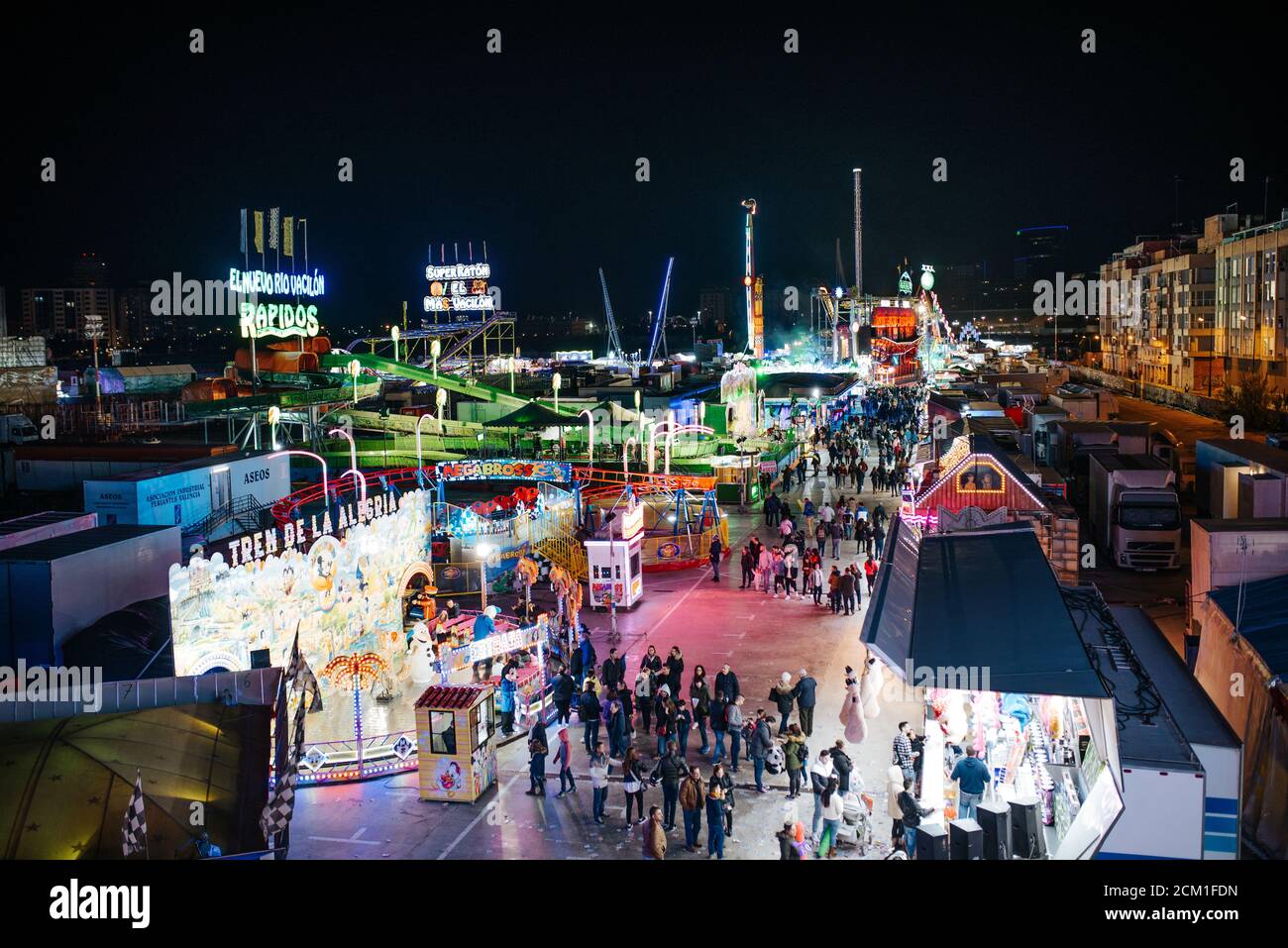 Colorful funfair/theme park seen from above at night Stock Photo - Alamy