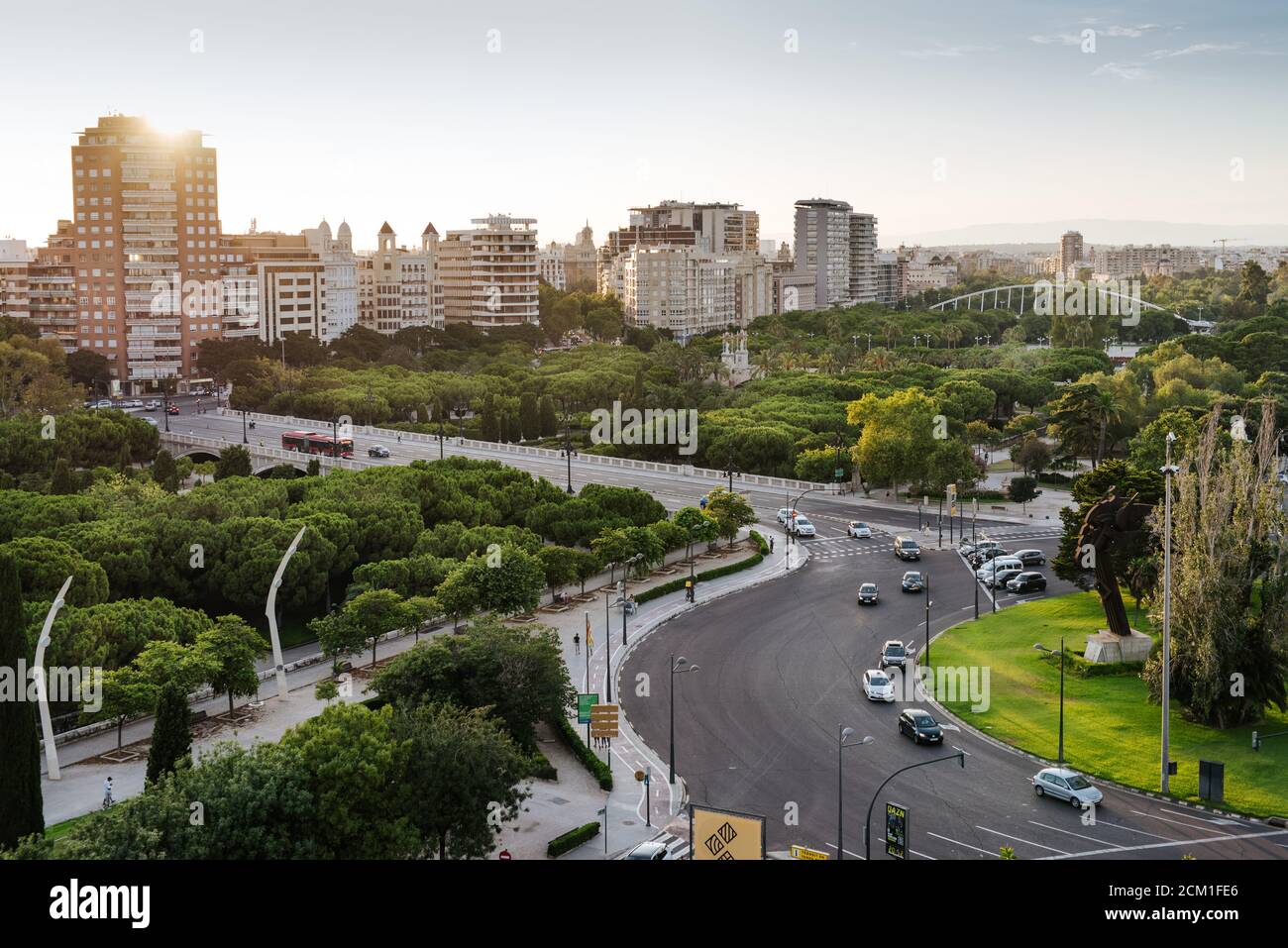 Valencia's old river Turia with 2 bridges from above Stock Photo - Alamy