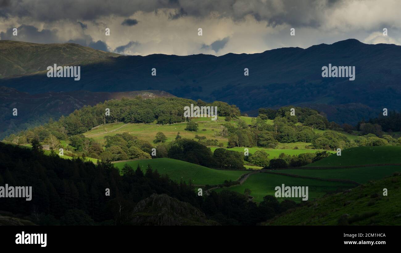 The Sun setting cast long shadows over Blea Marsh a small area of the ...