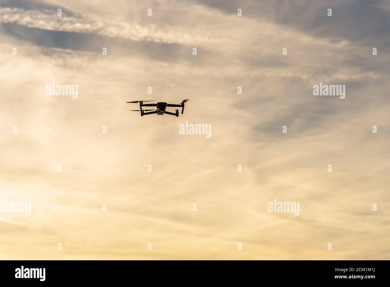drone flying at dusk in winter Stock Photo - Alamy