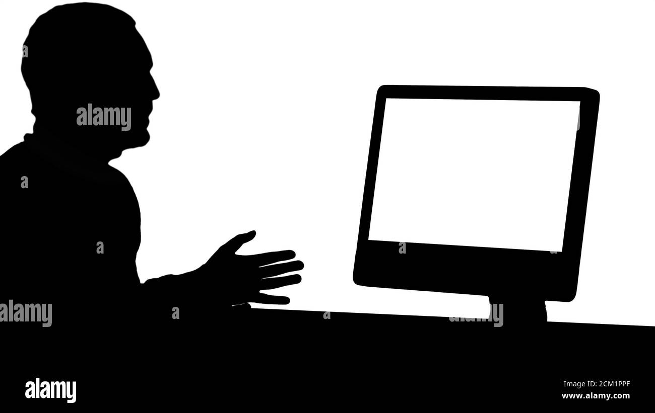 Silhouette Young Businessman Making Video Call On His Computer Stock ...