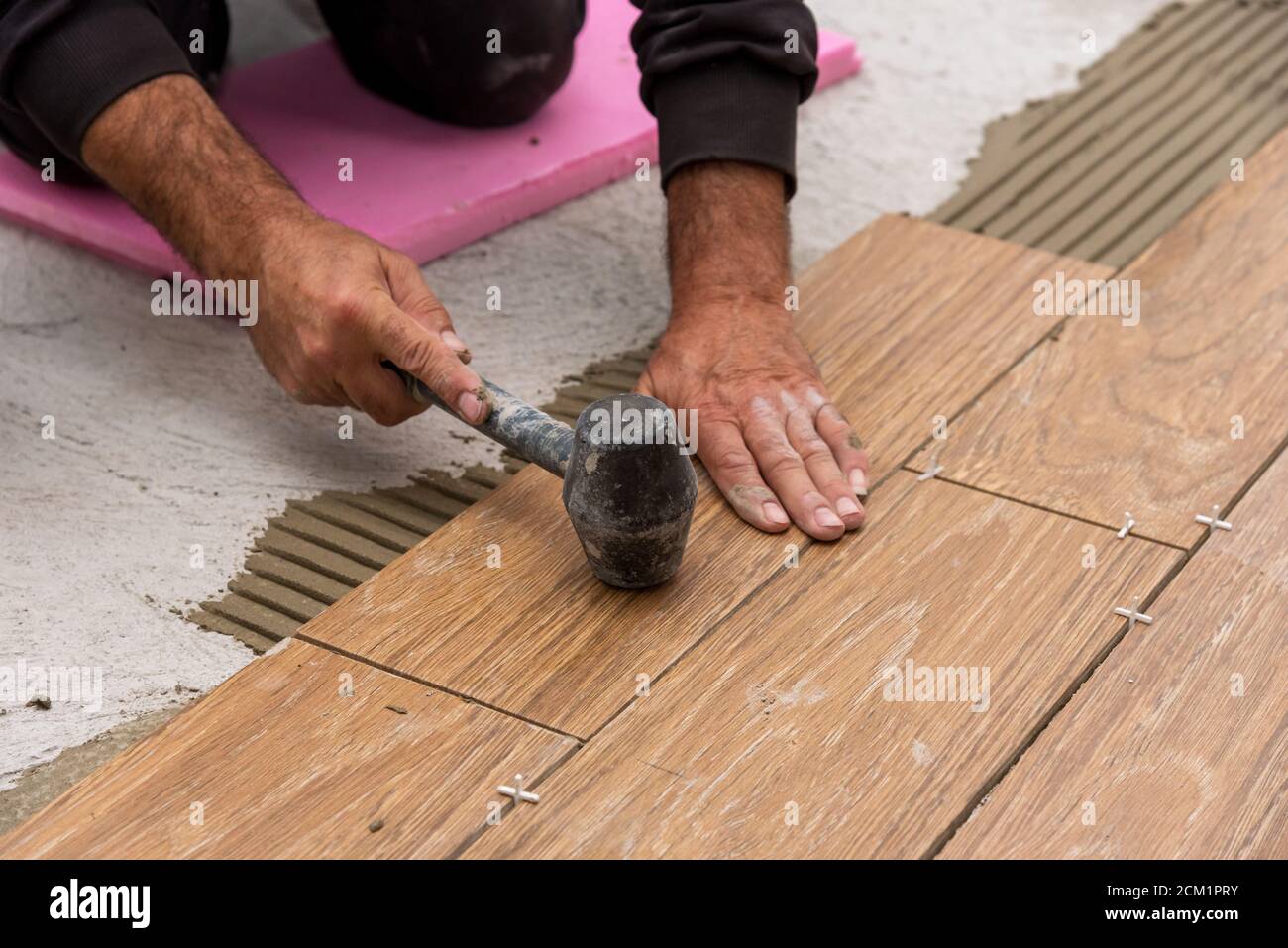 Ceramic tiles and tools for tiler. Floor tiles installation. Home ...