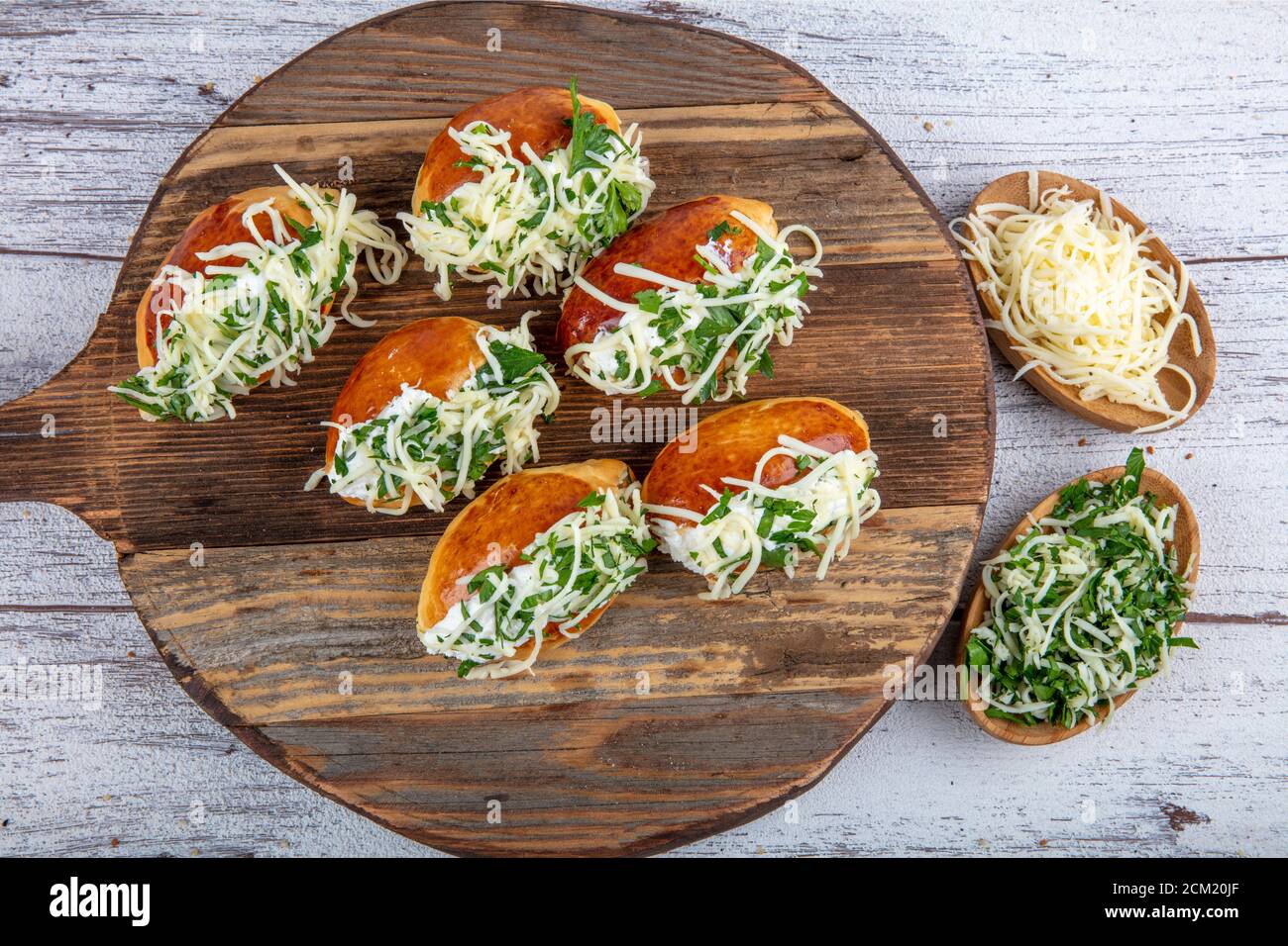 Traditional Turkish pastry pogaca with cheese filling with dill ...
