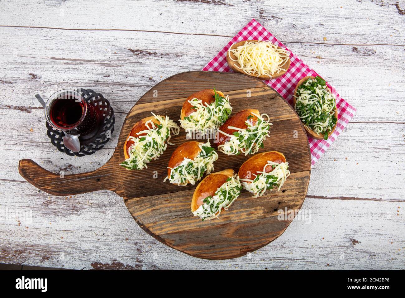 Traditional Turkish pastry pogaca with cheese filling with dill ...