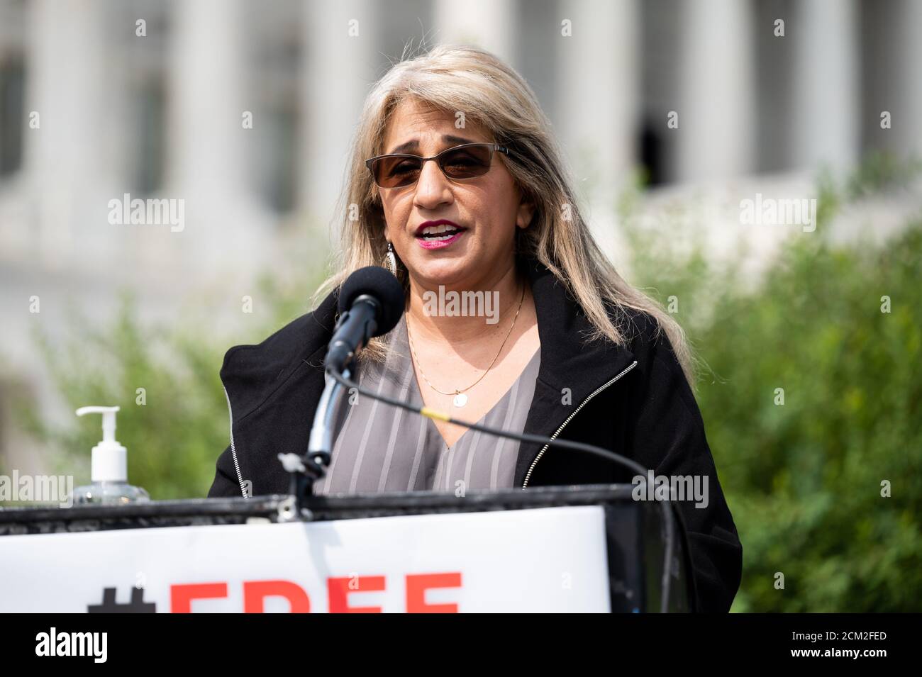 Paula Reed, mother of Trevor Reed, speaks at a press conference calling ...