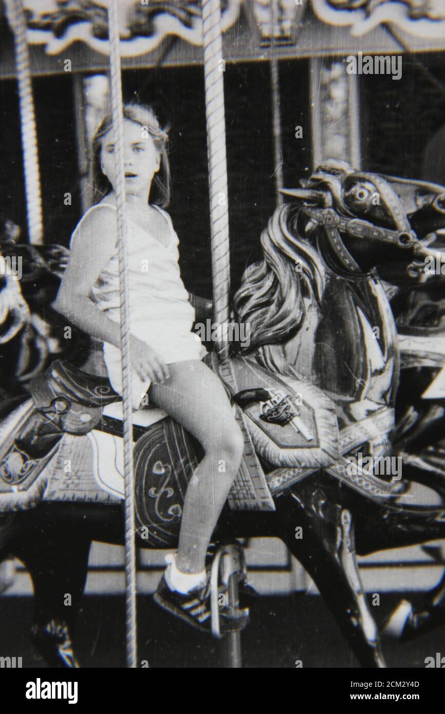 Fine 70s vintage black and white photography of a merry go round ...