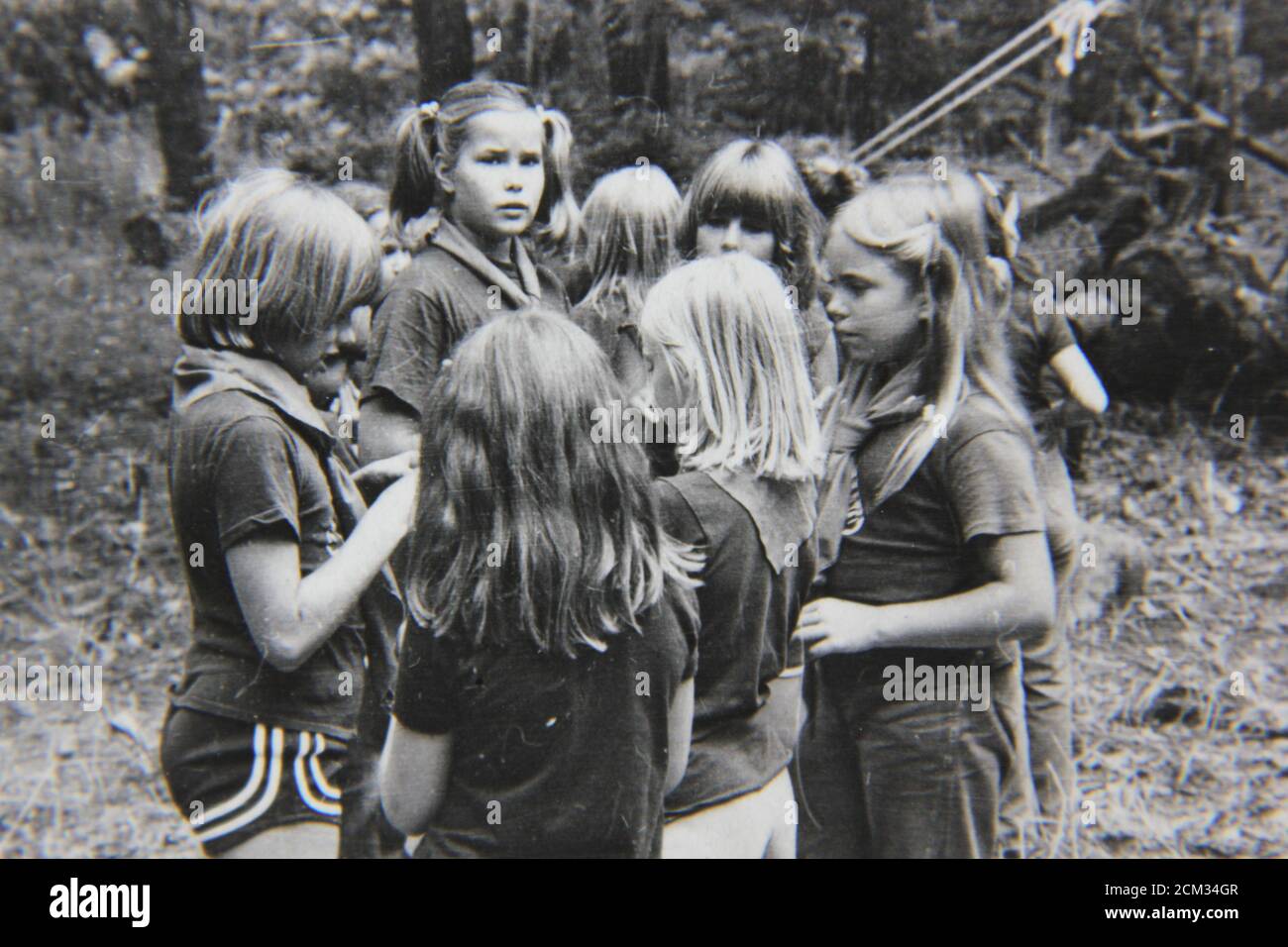 Fine 70s vintage black and white photography of Girl Scouts enjoying ...