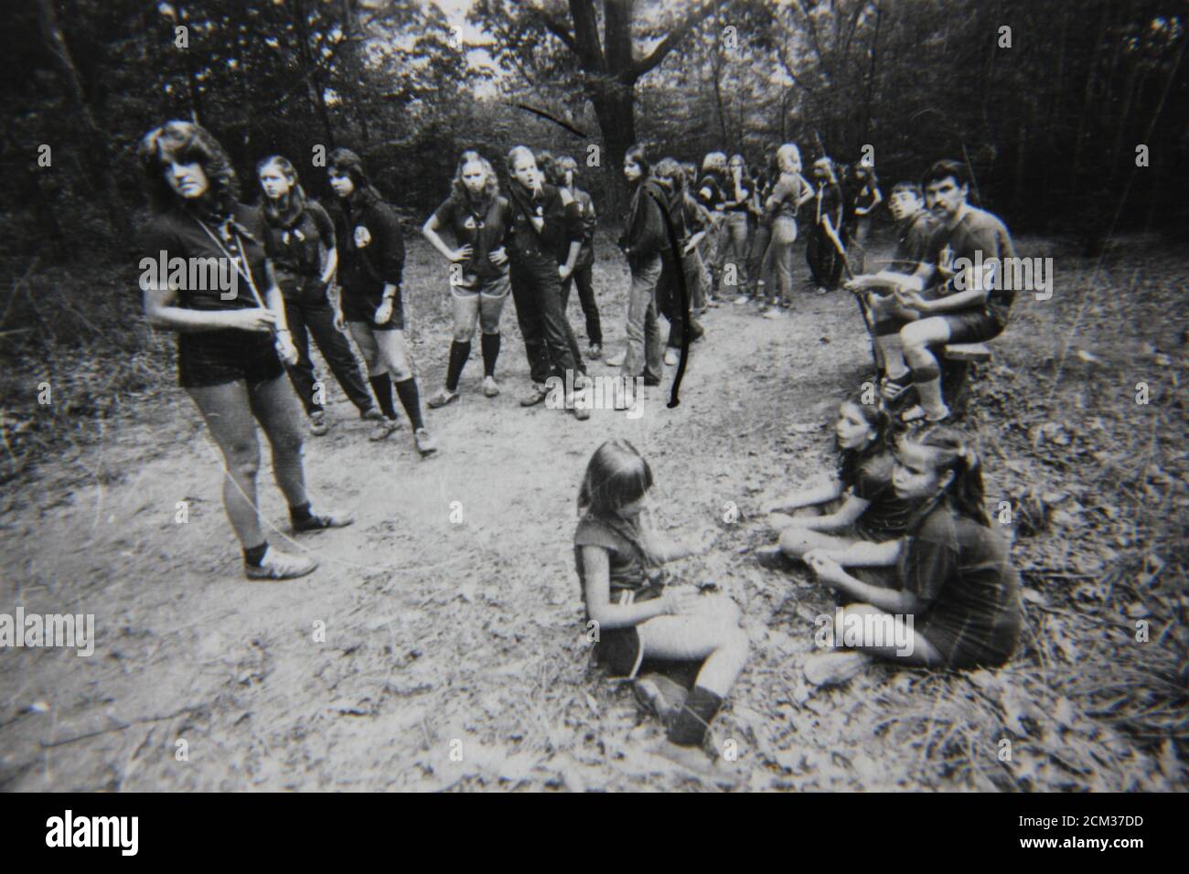 Fine 70s vintage black and white photography of Girl Scouts enjoying ...
