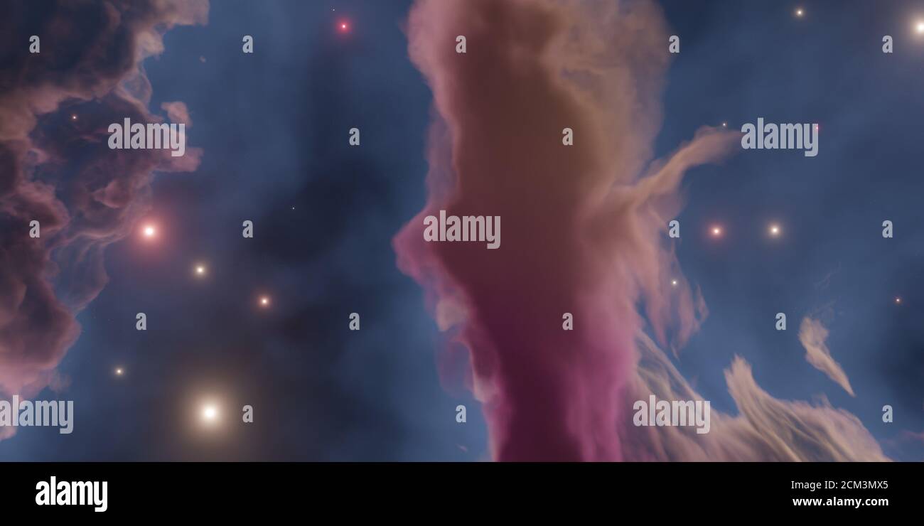 3D rendering of Nebular cloud in deep space. purple and blue colours ...