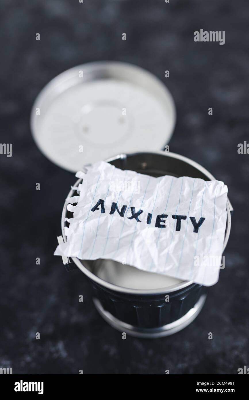 psychology and mental health concept, scrunched up memo with text ...