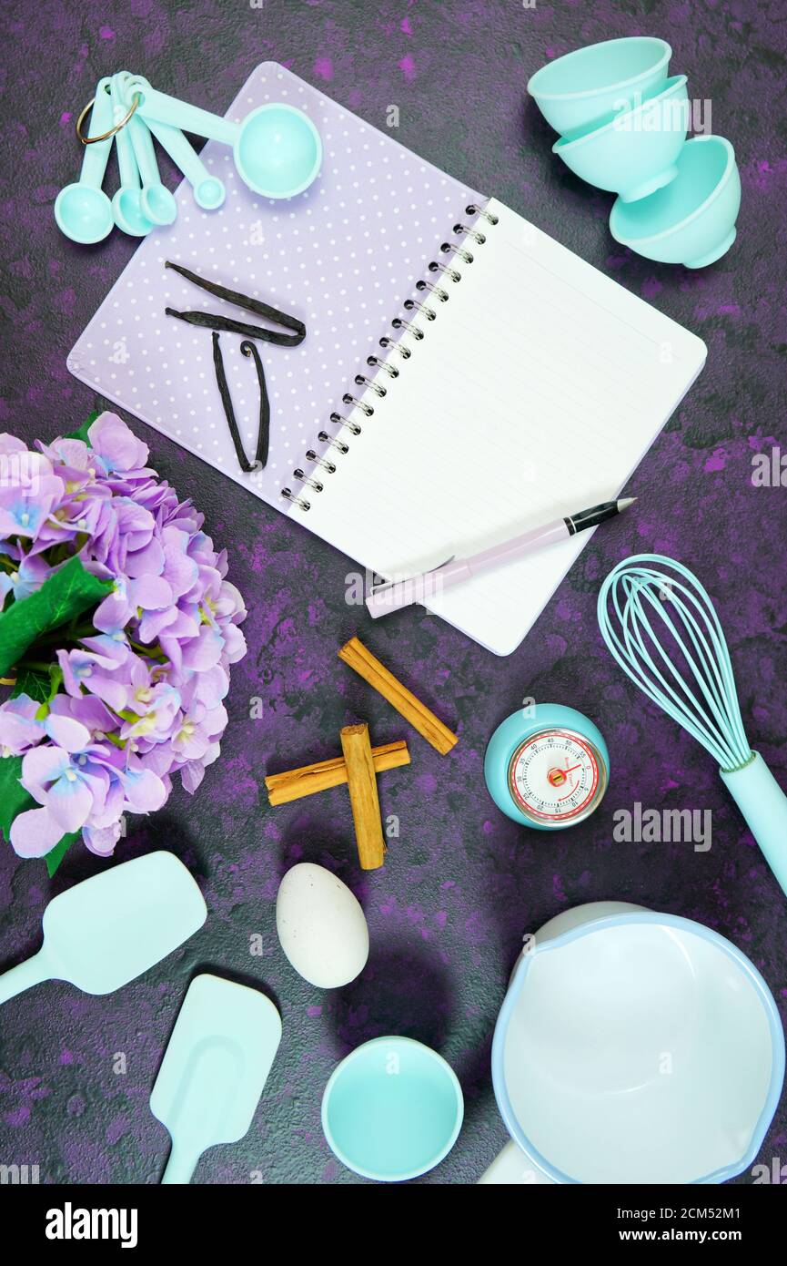 Cooking baking food theme desktop workspace with notepad on stylish ...