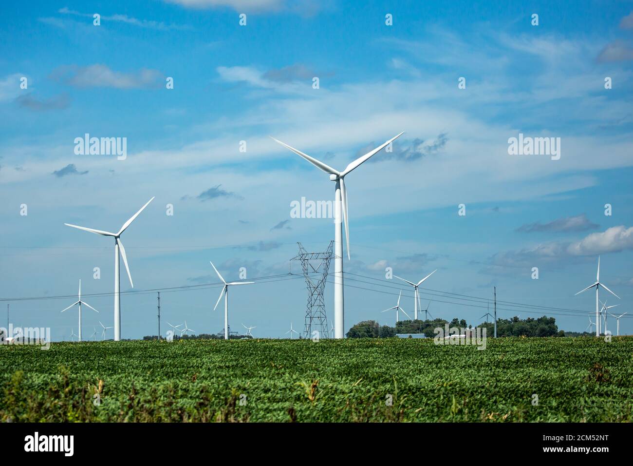 Wind turbines generating power in the midwest united states, horizontal ...