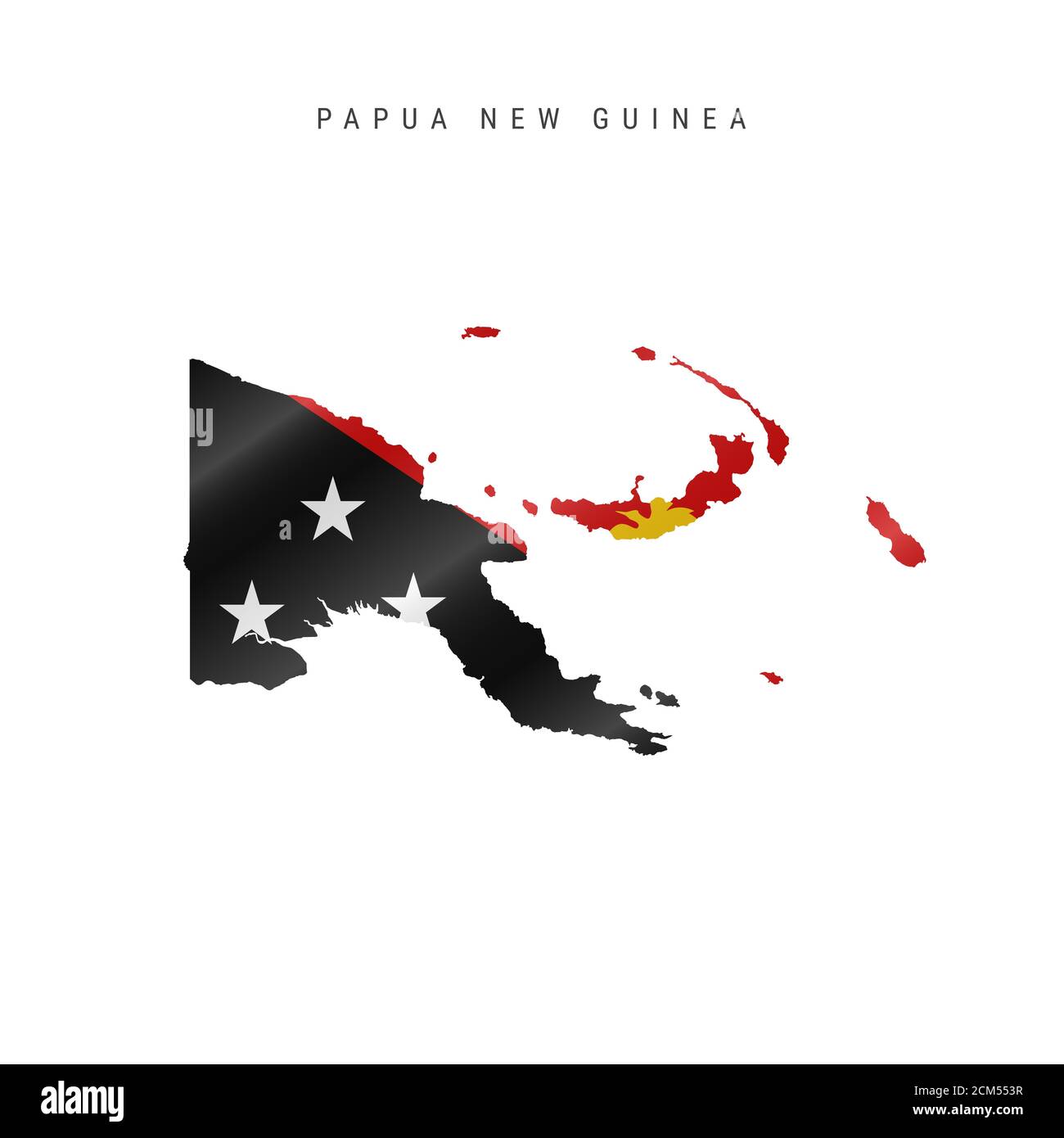 Detailed waving flag map of Papua New Guinea. map with masked flag ...