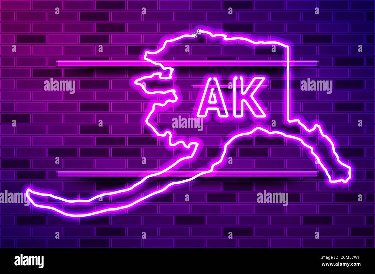 Alaska US state glowing neon lamp sign. Realistic illustration. Purple ...