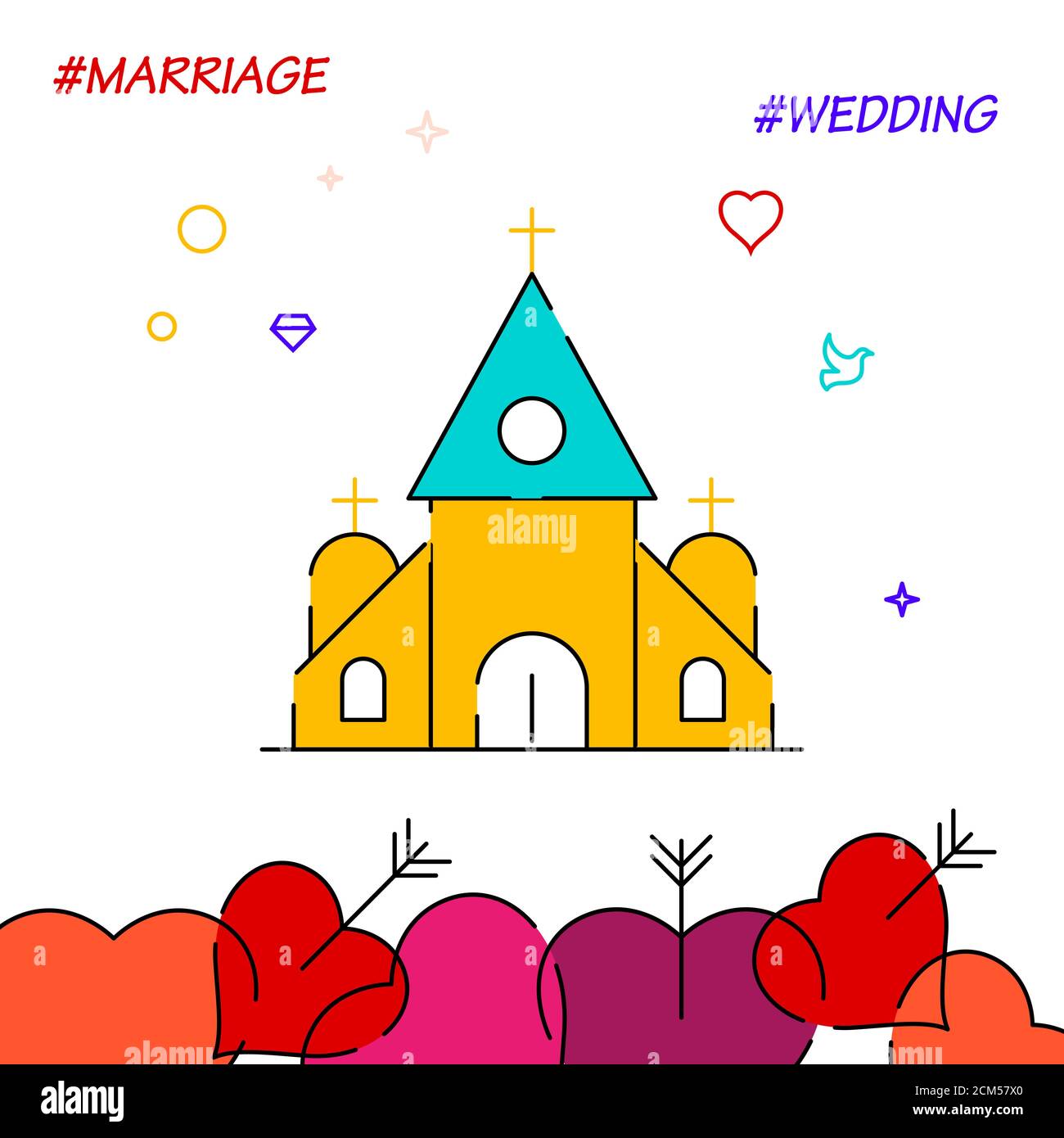 Church, chapel filled line icon, simple illustration, wedding related ...