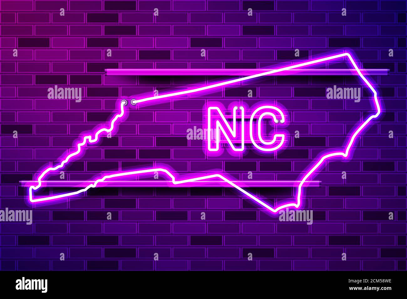 North Carolina US state glowing neon lamp sign. Realistic illustration ...
