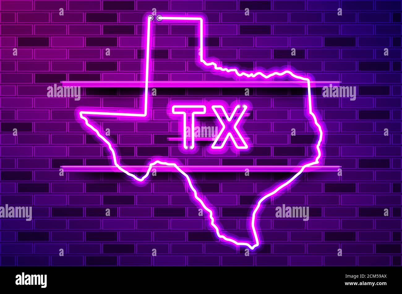 Texas US state glowing neon lamp sign. Realistic illustration. Purple ...