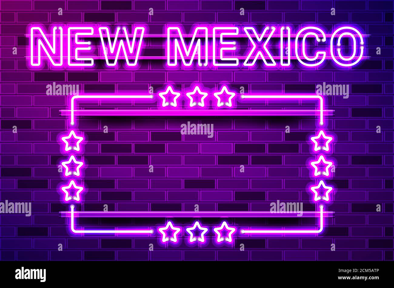 New Mexico US State glowing purple neon lettering and a rectangular ...