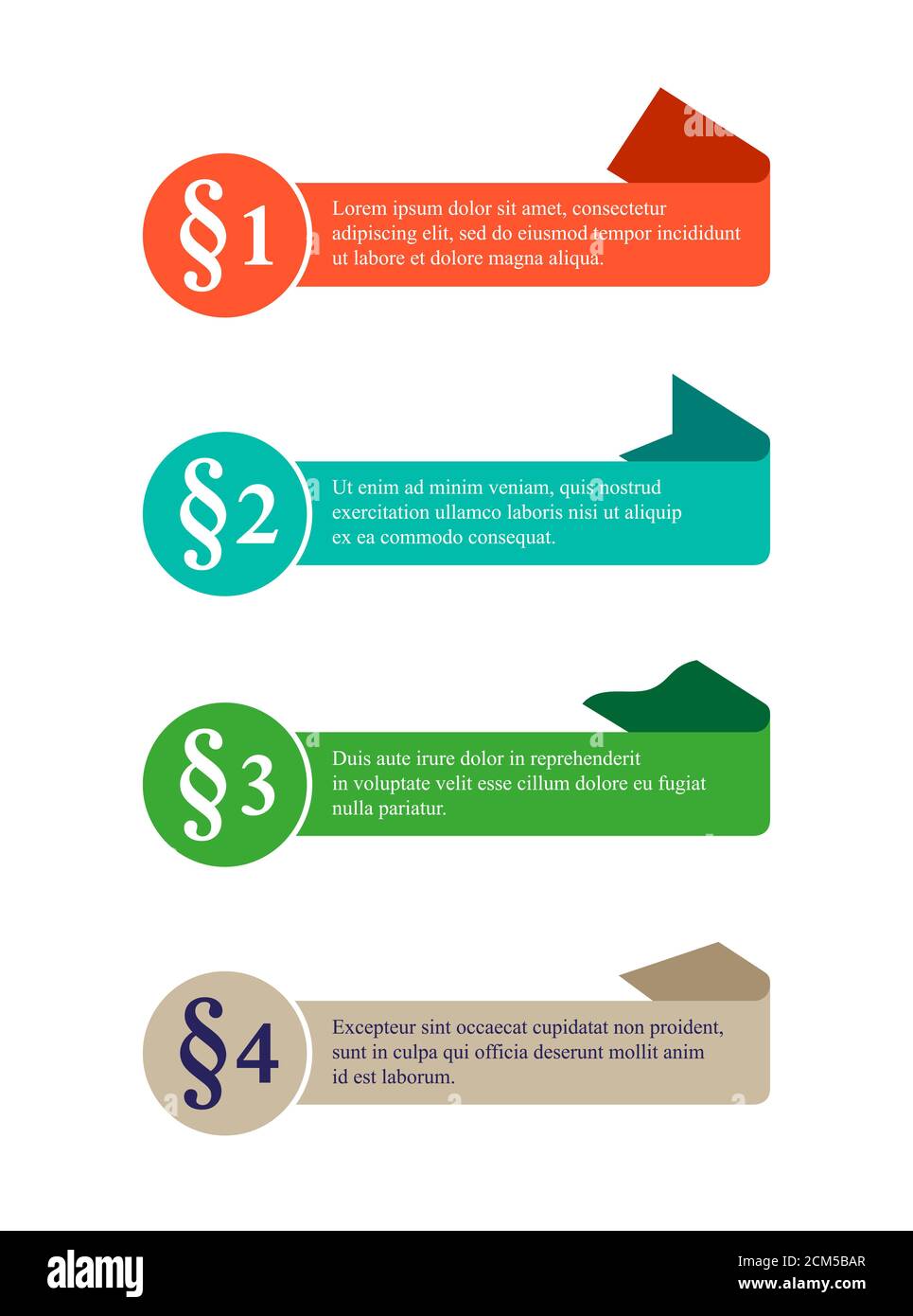 Infographic curled ribbons set. Four options with paragraph signs ...