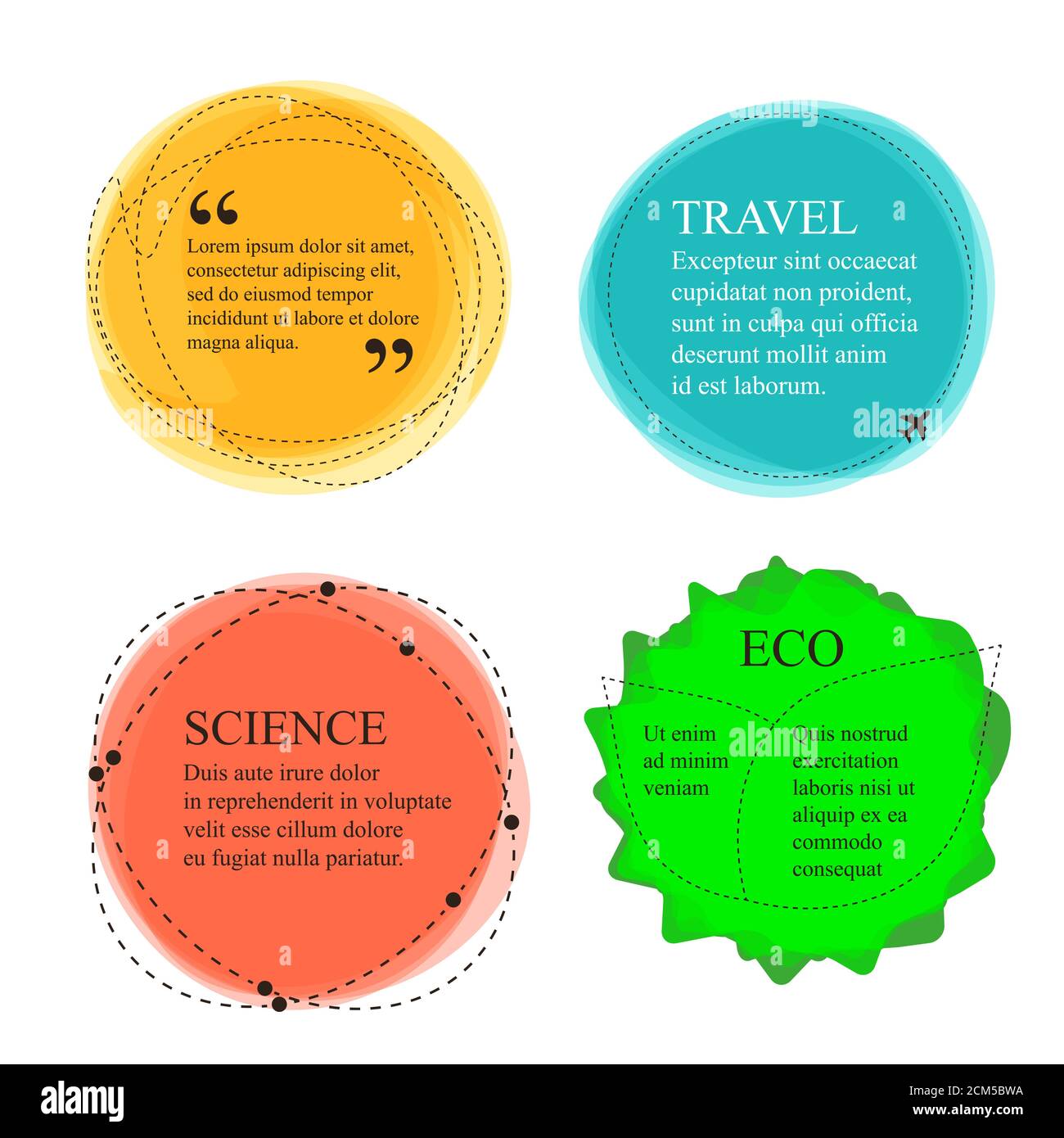 Bright watercolor aquarel blot text box set. Quotation frames science ...