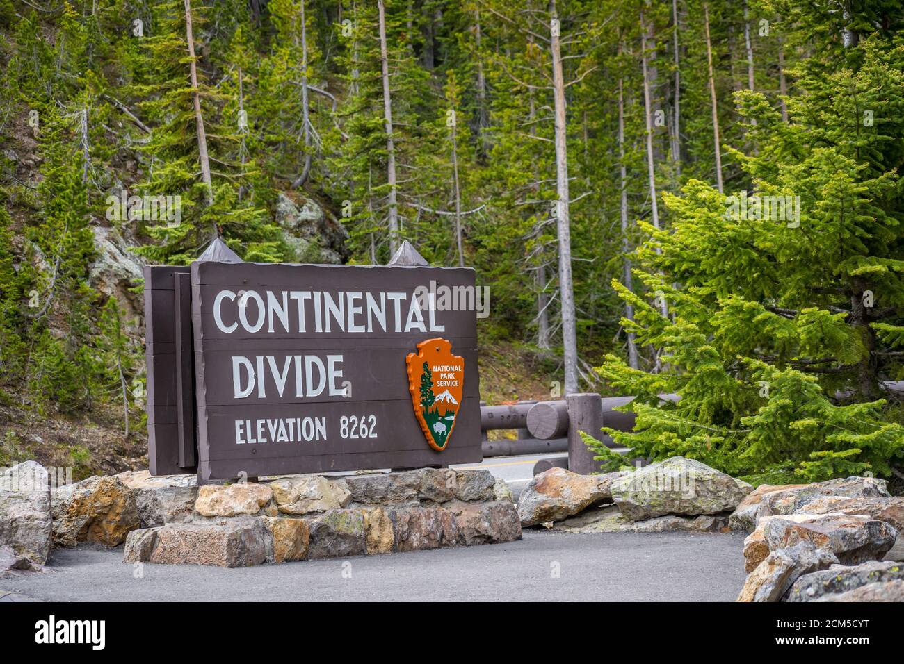 Yellowstone NP, WY, USA - June 23, 2019: A welcoming signboard at the ...