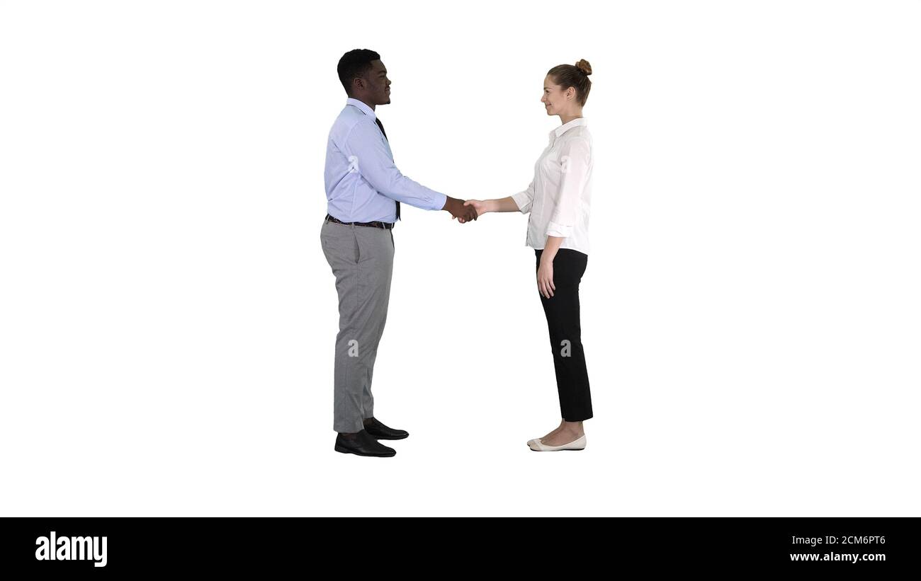 Professional business people handshaking on white background Stock ...