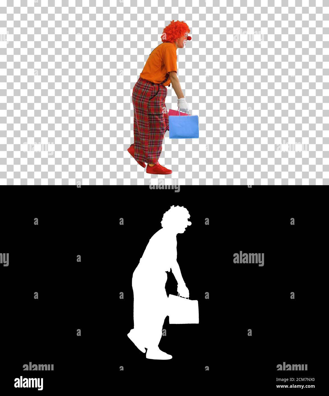 Funny clown with heavy shopping bags walking, Alpha Channel with Stock ...