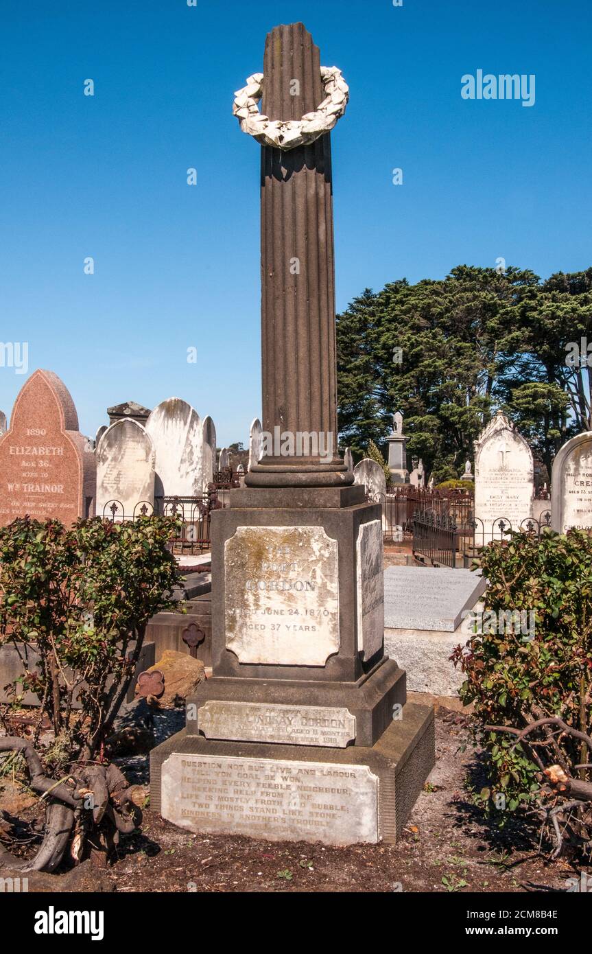 Grave of 19th century poet Adam Lindsay Gordon at Brighton General Cemetery, Melbourne, Victoria ...