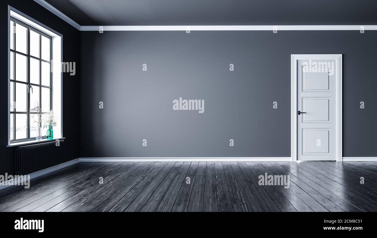 Classic empty room interior in minimalist style, the room has wooden ...