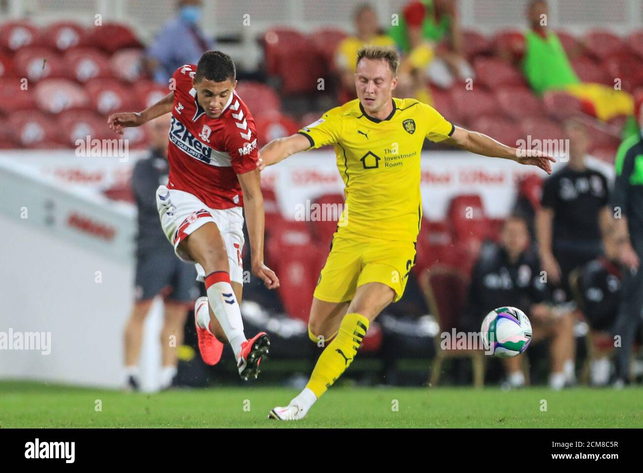 Nathan Wood (15) of Middlesbrough clears the ball as Cauley Woodrow (9 ...