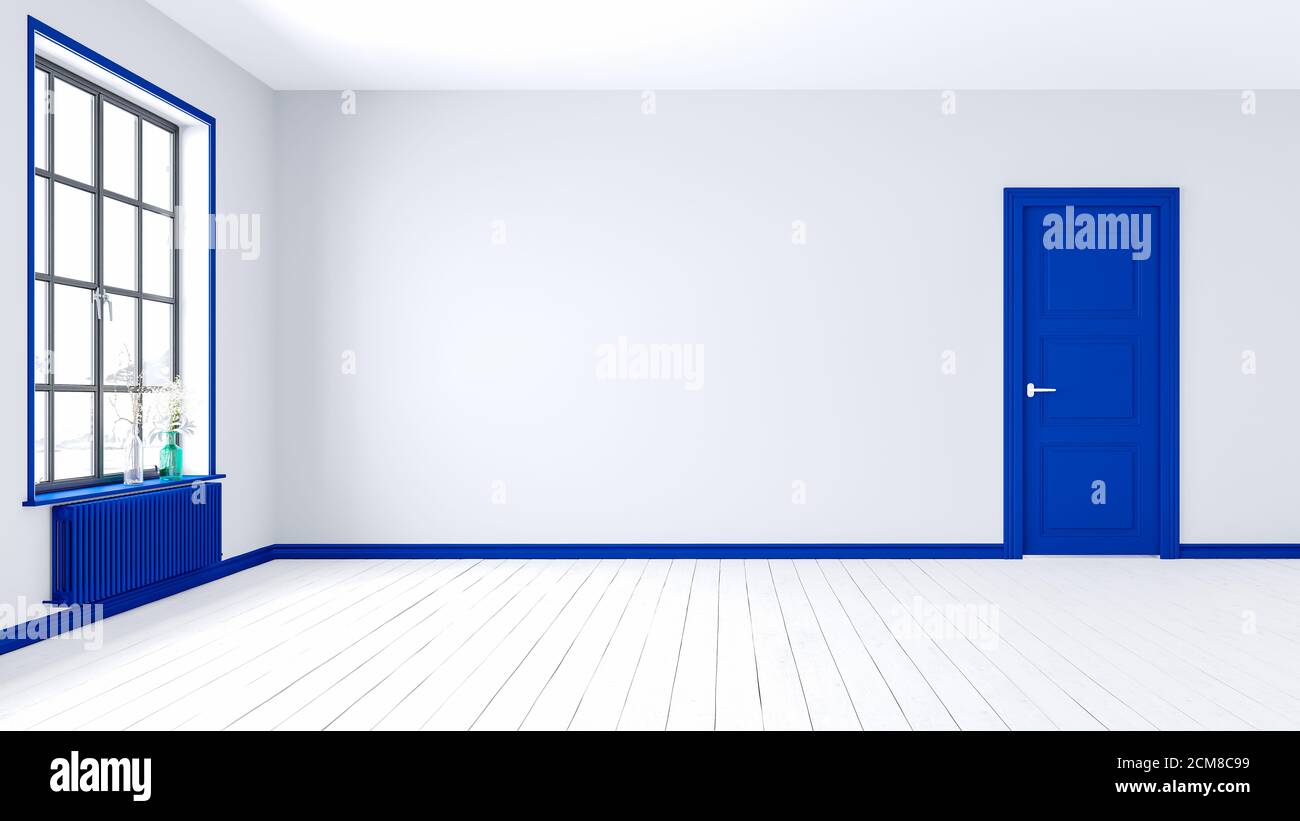 Classic empty room interior in minimalist style, the room has wooden ...