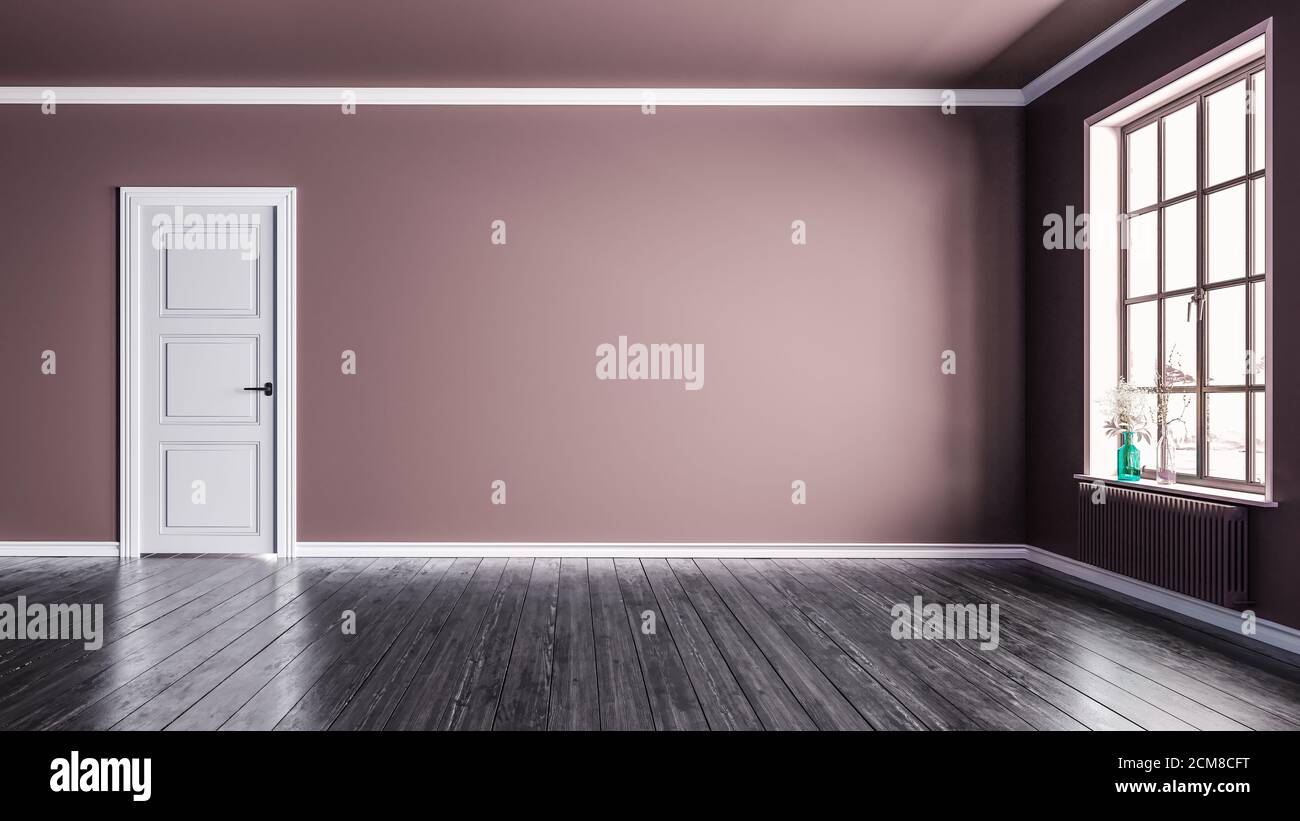 Classic empty room interior in minimalist style, the room has wooden ...