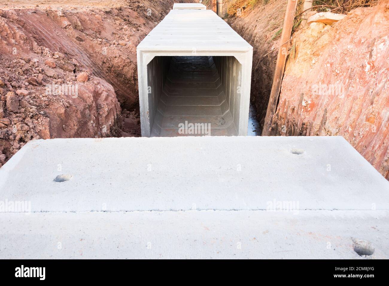Large size square concrete manholes are installed at construction site ...
