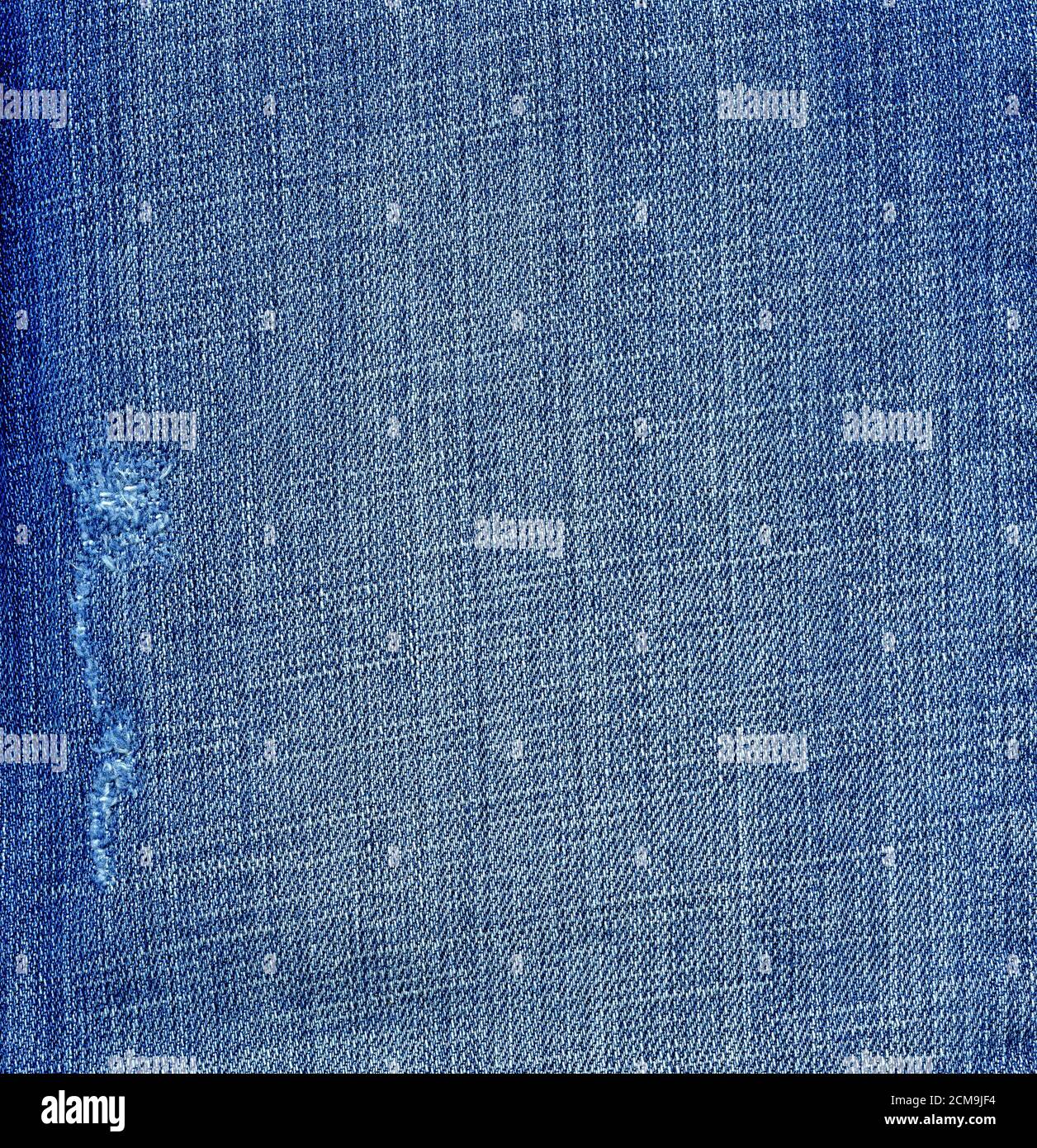 Linen striped textured blue torn denim fabric background Stock Photo ...