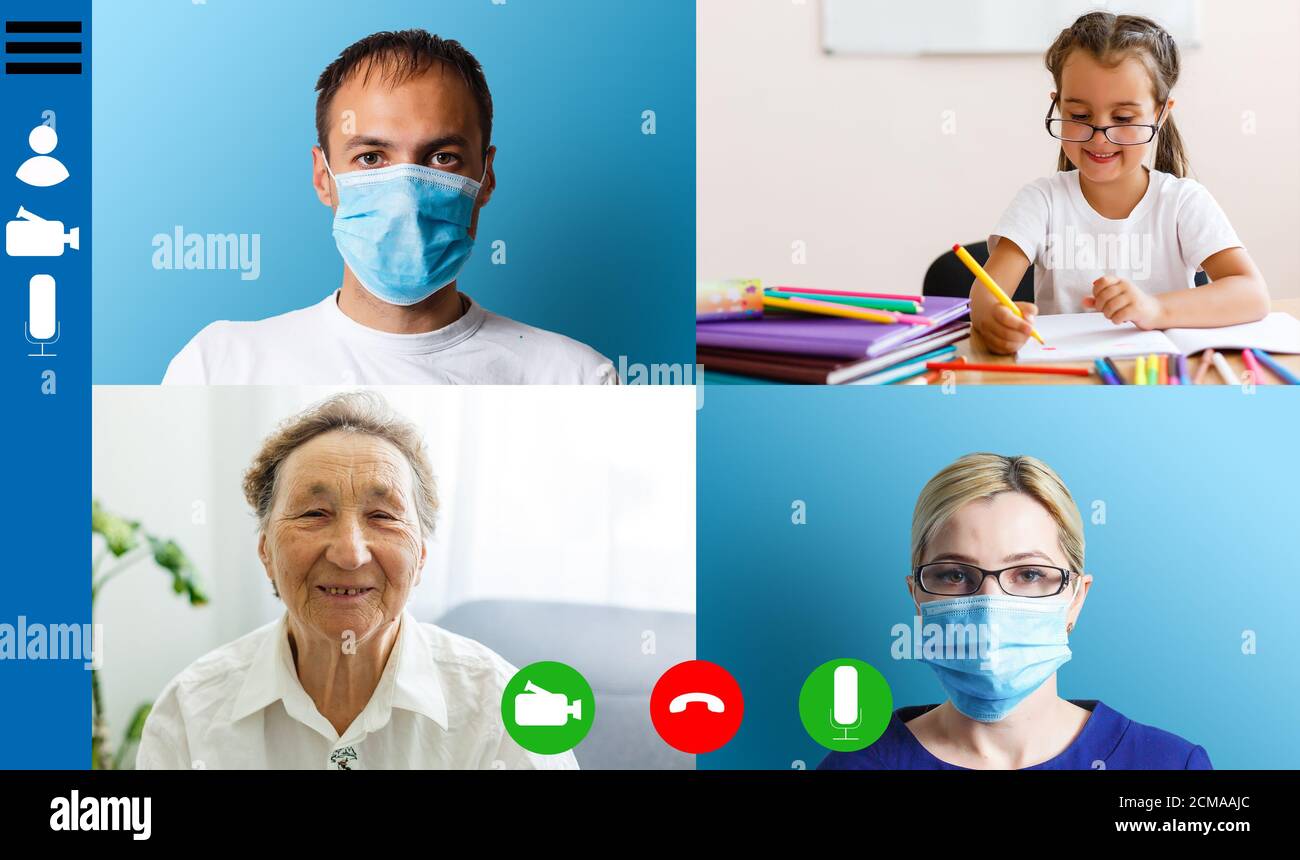 Multiethnic business team having discussion in video call. Rear view of ...
