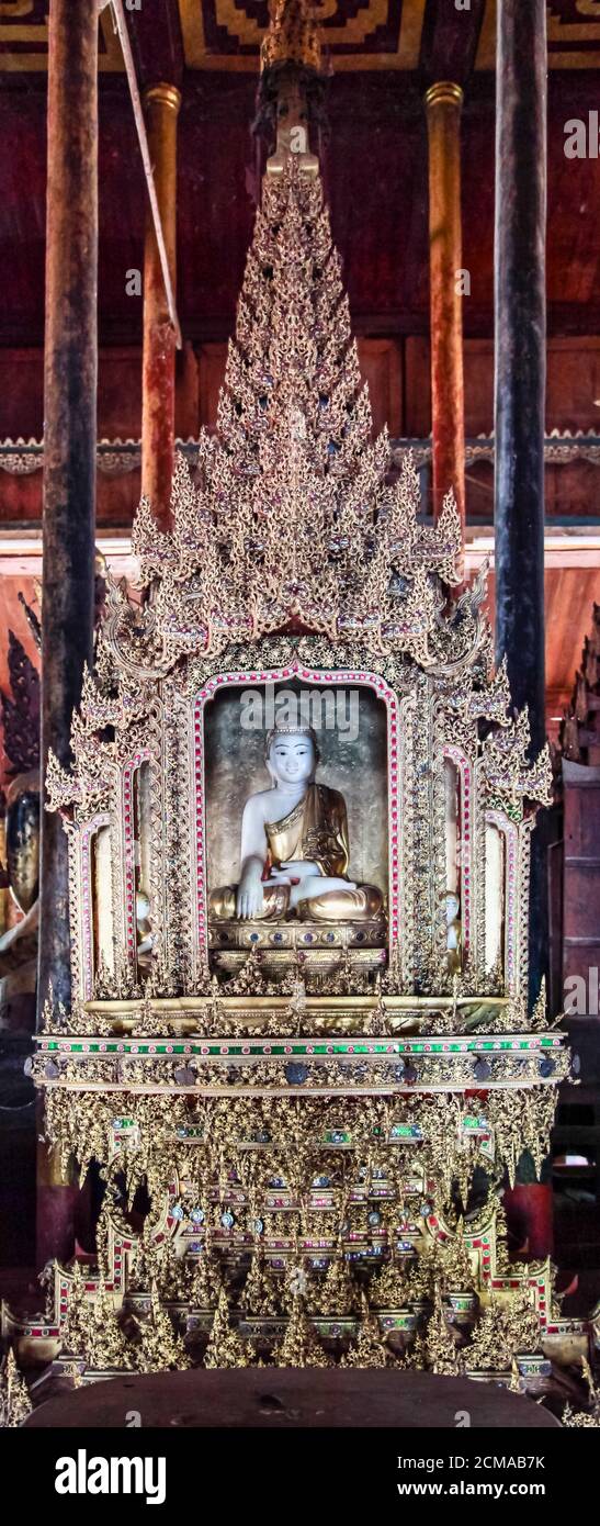 Buddha in the Nga Phe Kyaung Monastery at Inle Lake, Myanmar former ...