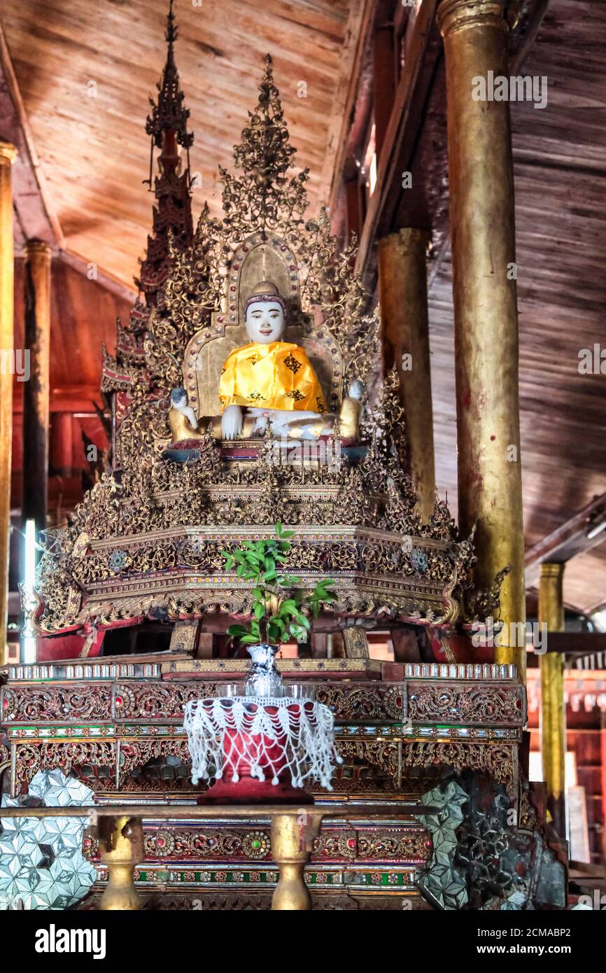 Buddha in the Nga Phe Kyaung Monastery at Inle Lake, Myanmar former ...