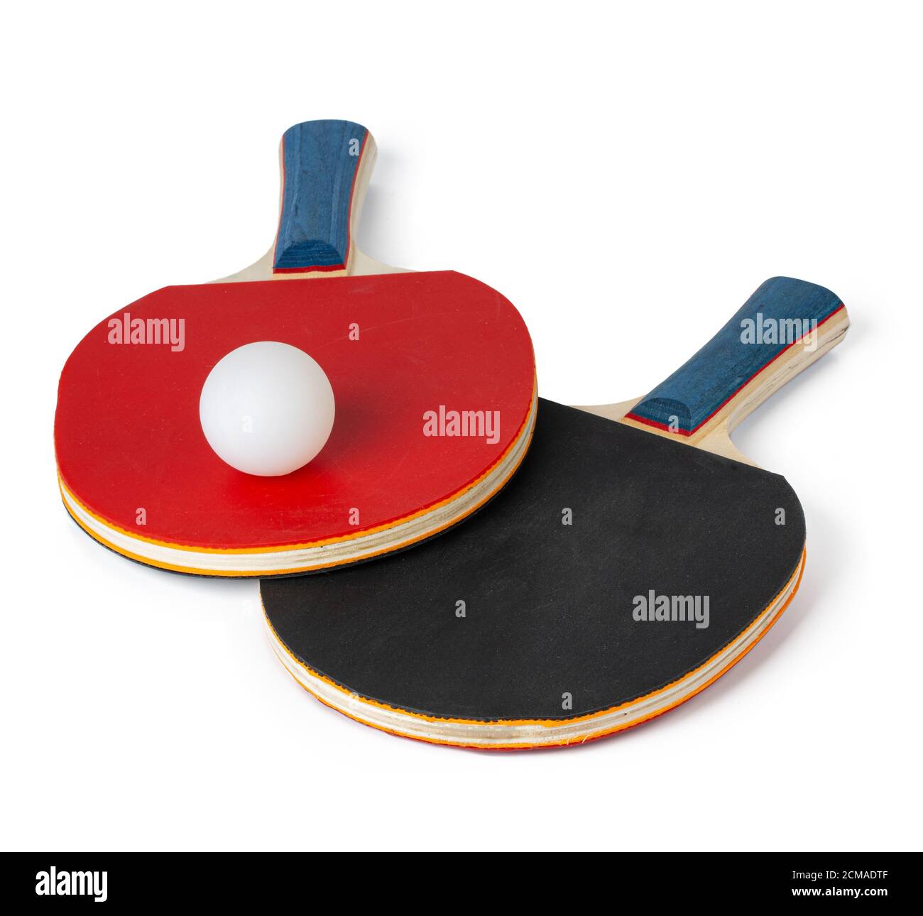 Two ping pong rackets isolated on white background Stock Photo - Alamy