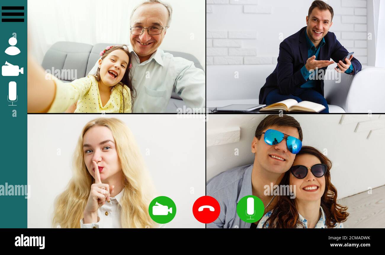 Multiethnic business team having discussion in video call. Rear view of ...