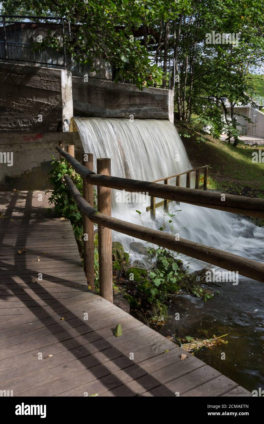 City Smiltene, Latvia.Waterfall with park and nature.Travel photo.13.09 ...