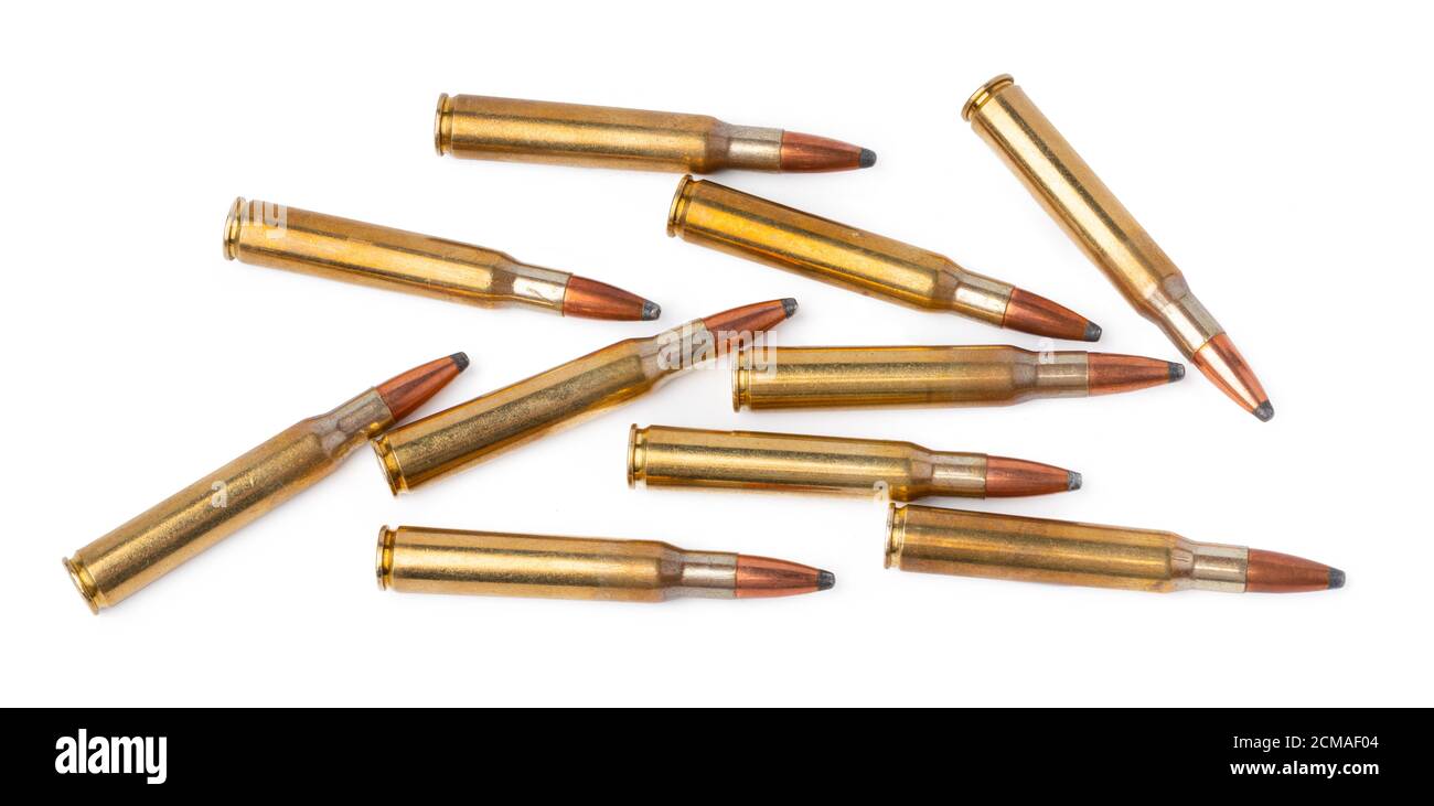 Metal cartridges isolated on white background close up Stock Photo - Alamy