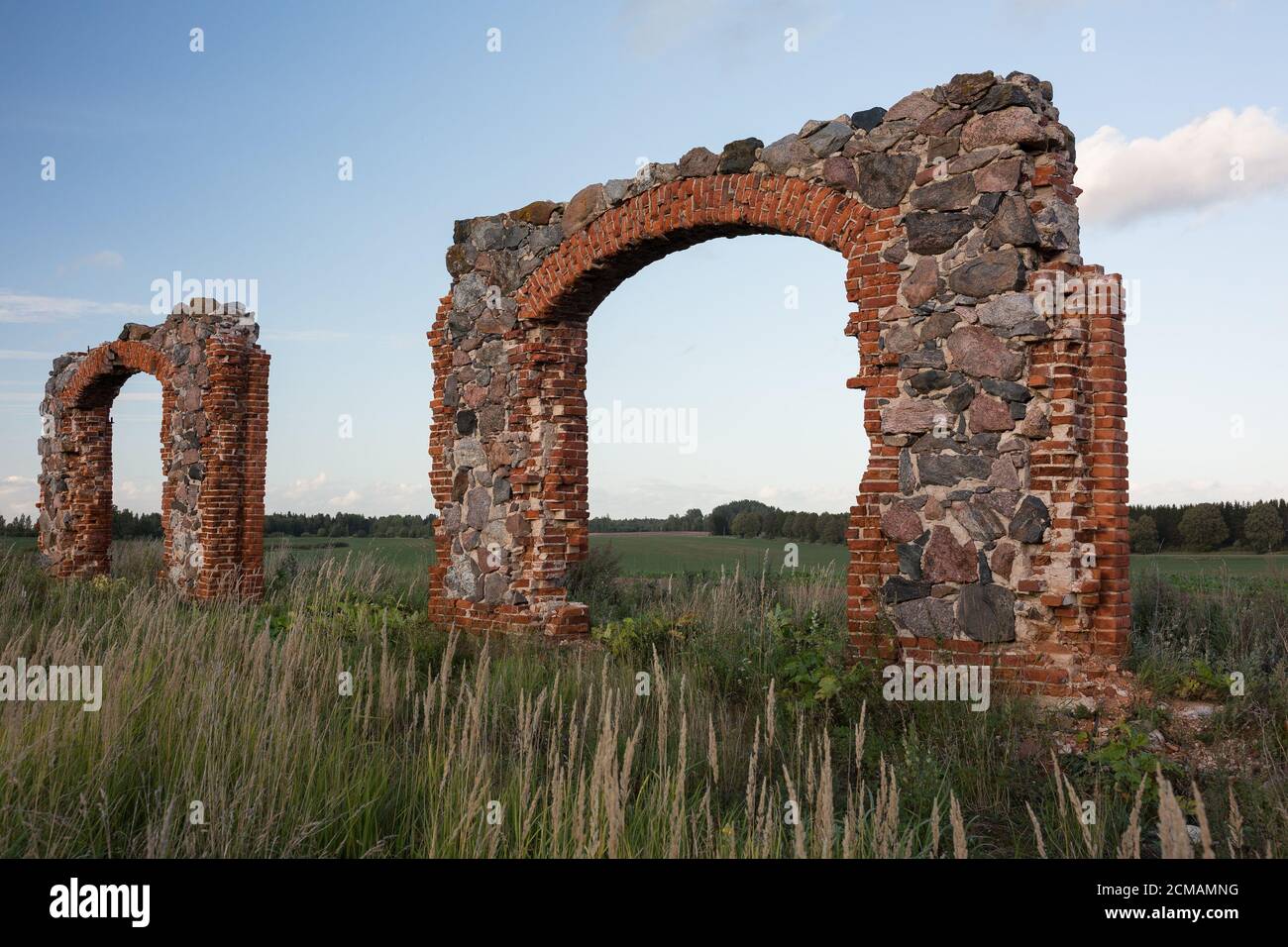 City Smiltene, Latvia.Old brick stonehenge and park.Travel photo.13.09. ...