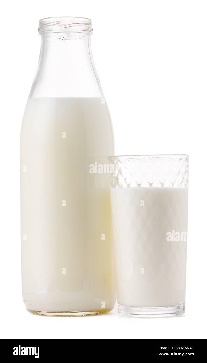Glass cup and bottle of fresh milk isolated Stock Photo - Alamy