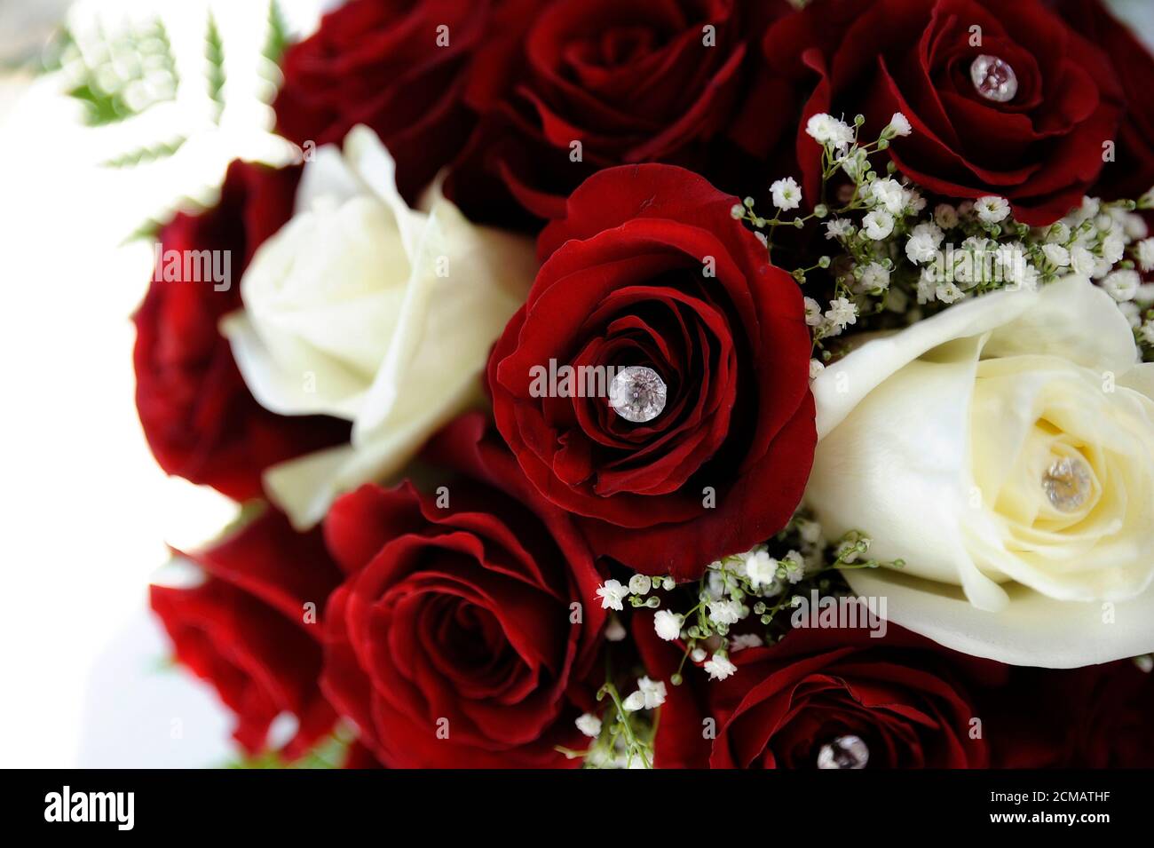 Red rose bouquet babys breath hi-res stock photography and images - Alamy