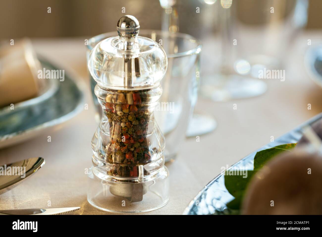 Elegant dinner table served for banquet event Stock Photo - Alamy